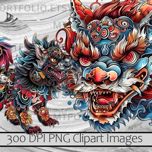 Fu Dog Clipart Japanese Tattoo Dog PNG Clipart Bundle Tattoo Flash ...