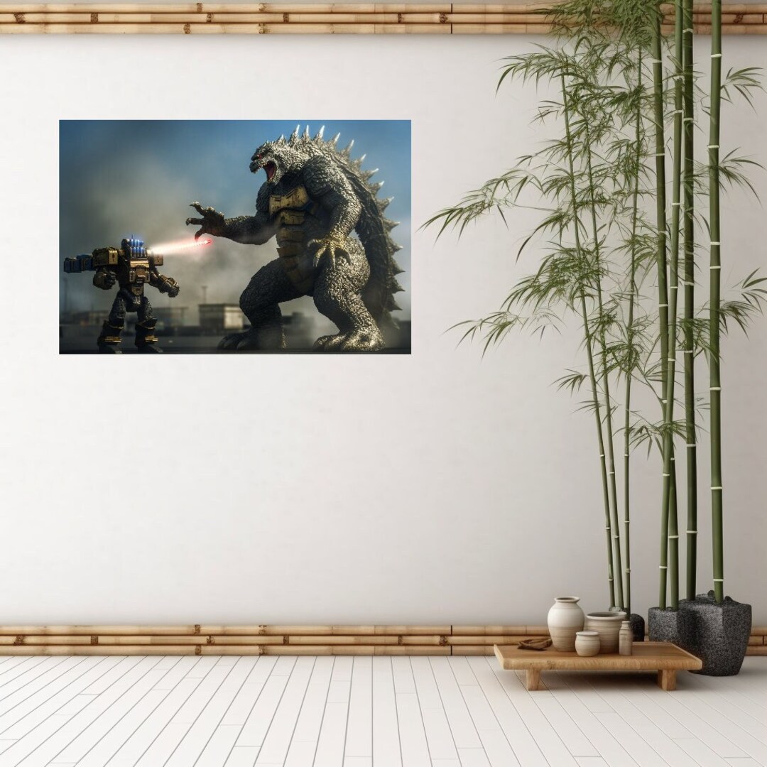Godzilla Japanese Monster Vs Mech Battle Bot- Game Room Wall Art ...