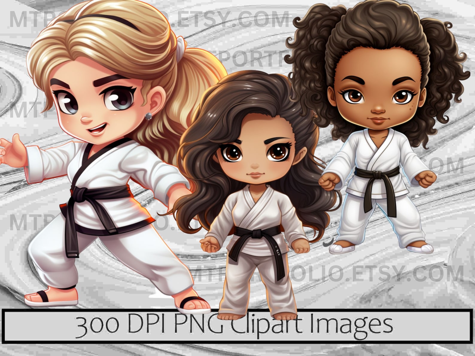 Chibi Karate Clipart Martial Arts PNG Digital Download Black Belt Gi ...