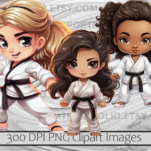 Chibi Karate Clipart Martial Arts PNG Digital Download Black Belt Gi ...