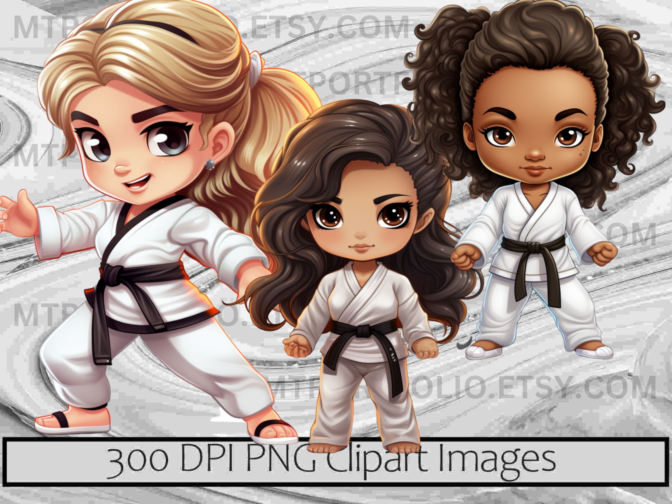 Chibi Karate Clipart Martial Arts PNG Digital Download Black Belt Gi ...