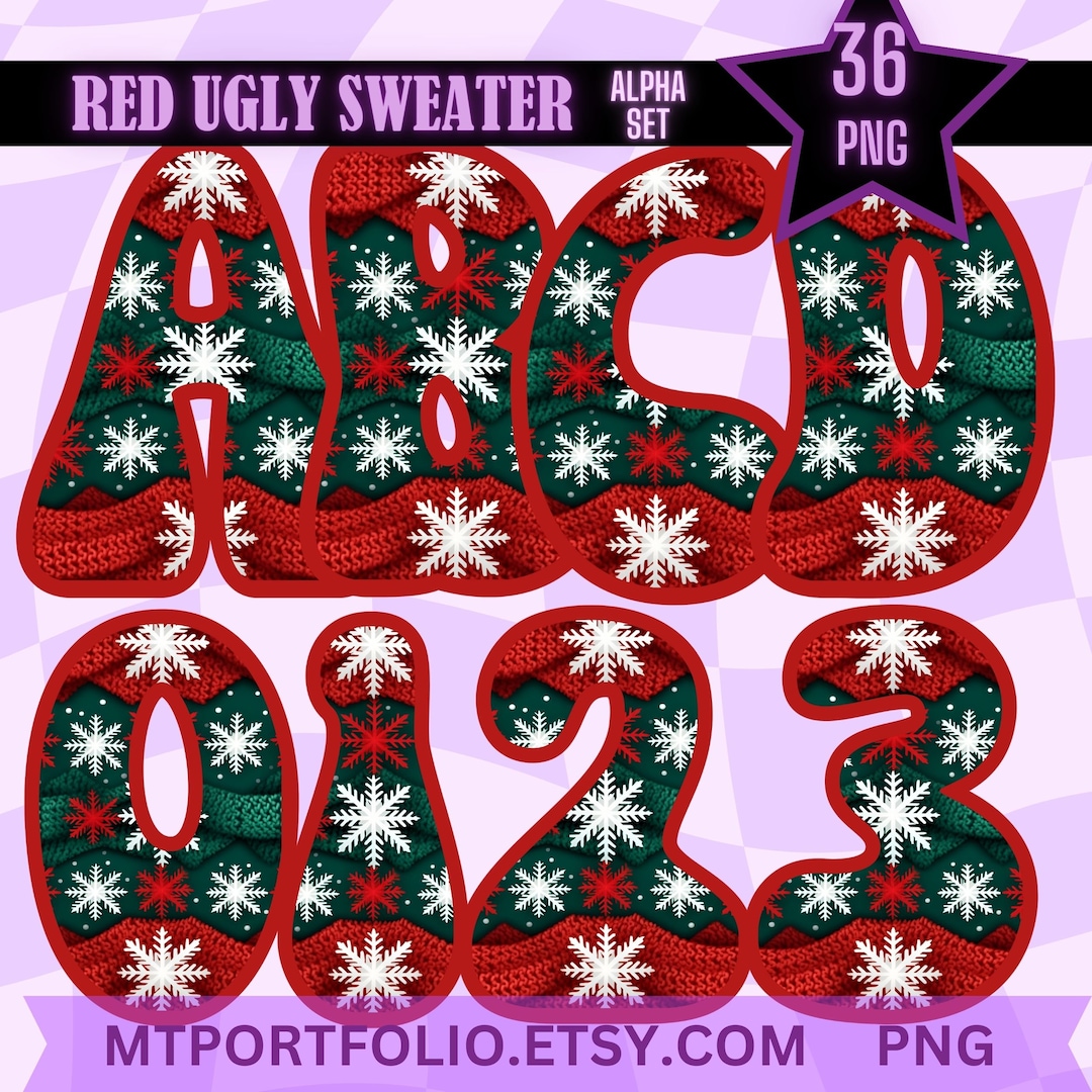 Ugly Christmas Sweater Alphabet PNG Red Xmas Sweater Individual Letters ...