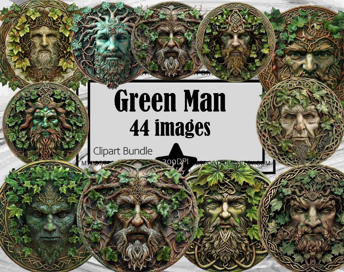 Green Man Clipart Celtic God PNG Bundle Herbal Wiccan Graphics ...