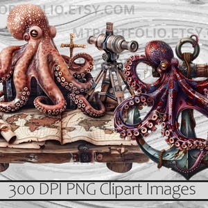 Octopus Clipart Ship Wheel Octopus PNG Graphic Pirate Cannon ...