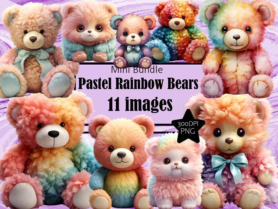 Pastel Rainbow Teddy Bear Clipart for New Baby Commercial Use Gift Baby ...