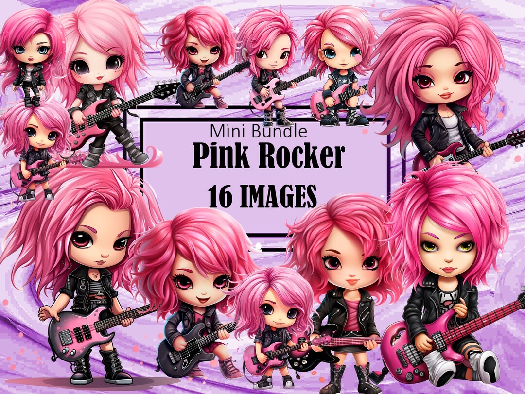Pink Hair Rocker Girl Graffiti Chibi Kawaii Art Clipart Graphics ...
