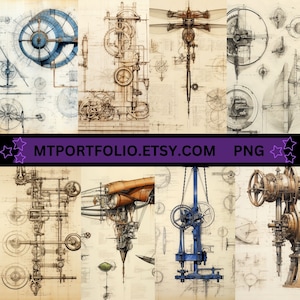 Steampunk Blueprints Patent Drawings PNG Printable Schematic Vintage ...