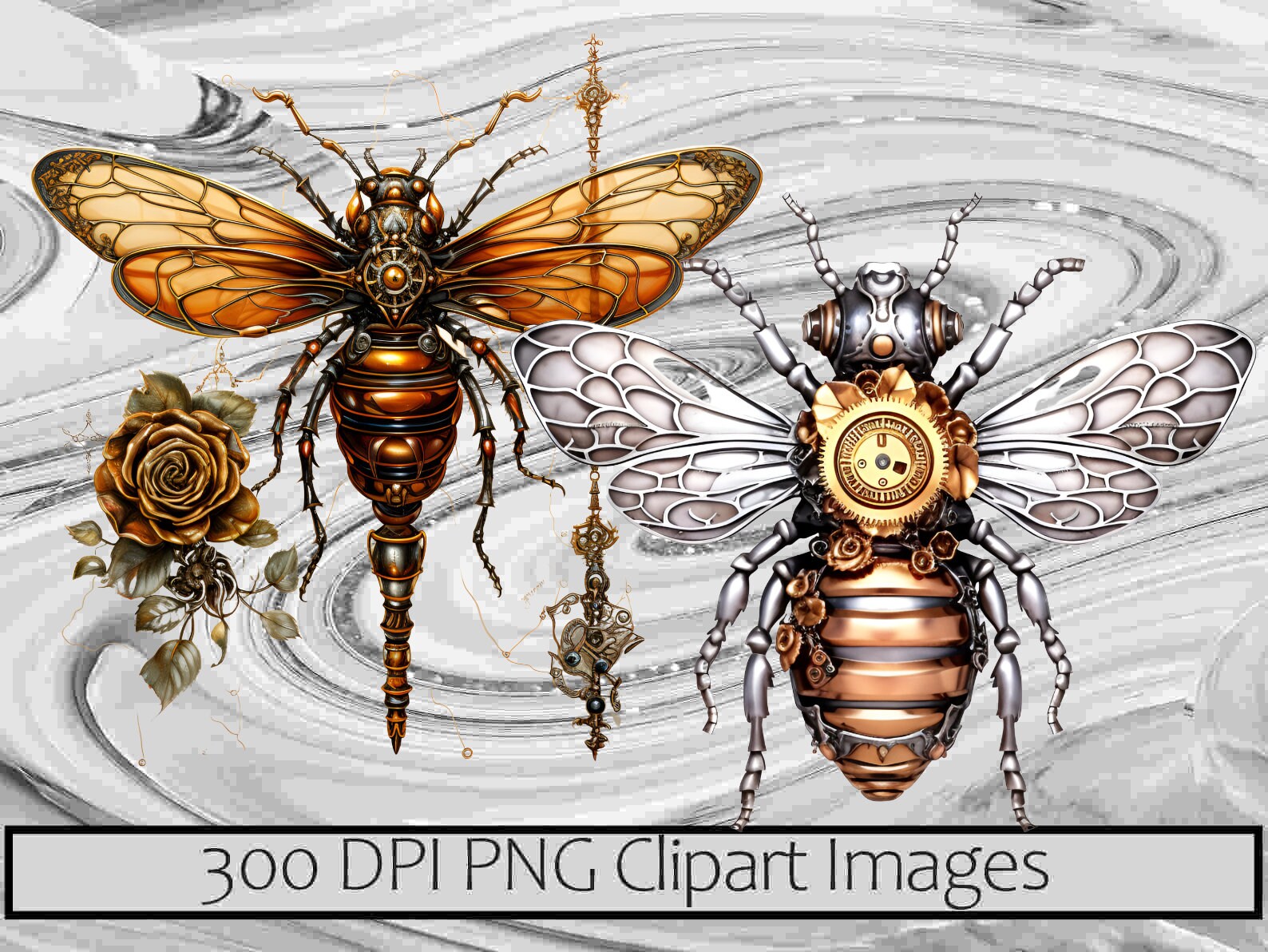 Steampunk Bees PNG Graphics Transparent Commercial Use ~digital ...