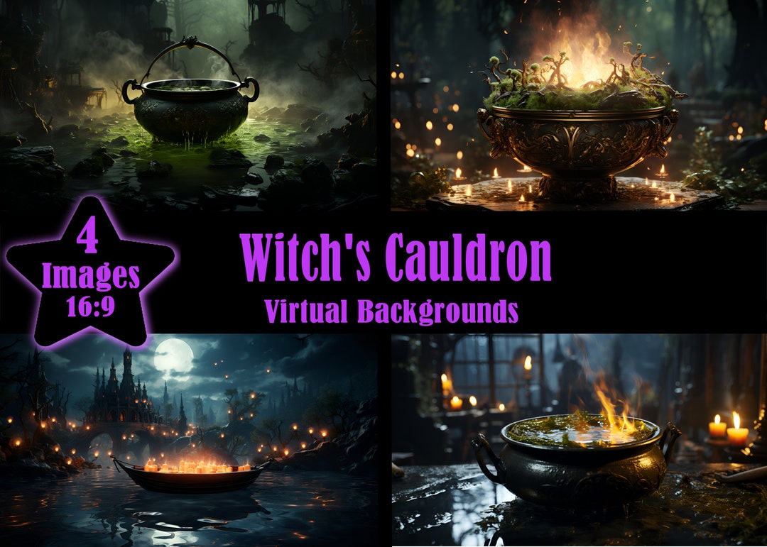 Witch's Cauldron Spooky 4 Pack Zoom Background Virtual Meeting ...