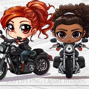 Chibi Biker Girls Clipart Motorcycle PNG Digital Download Leather ...
