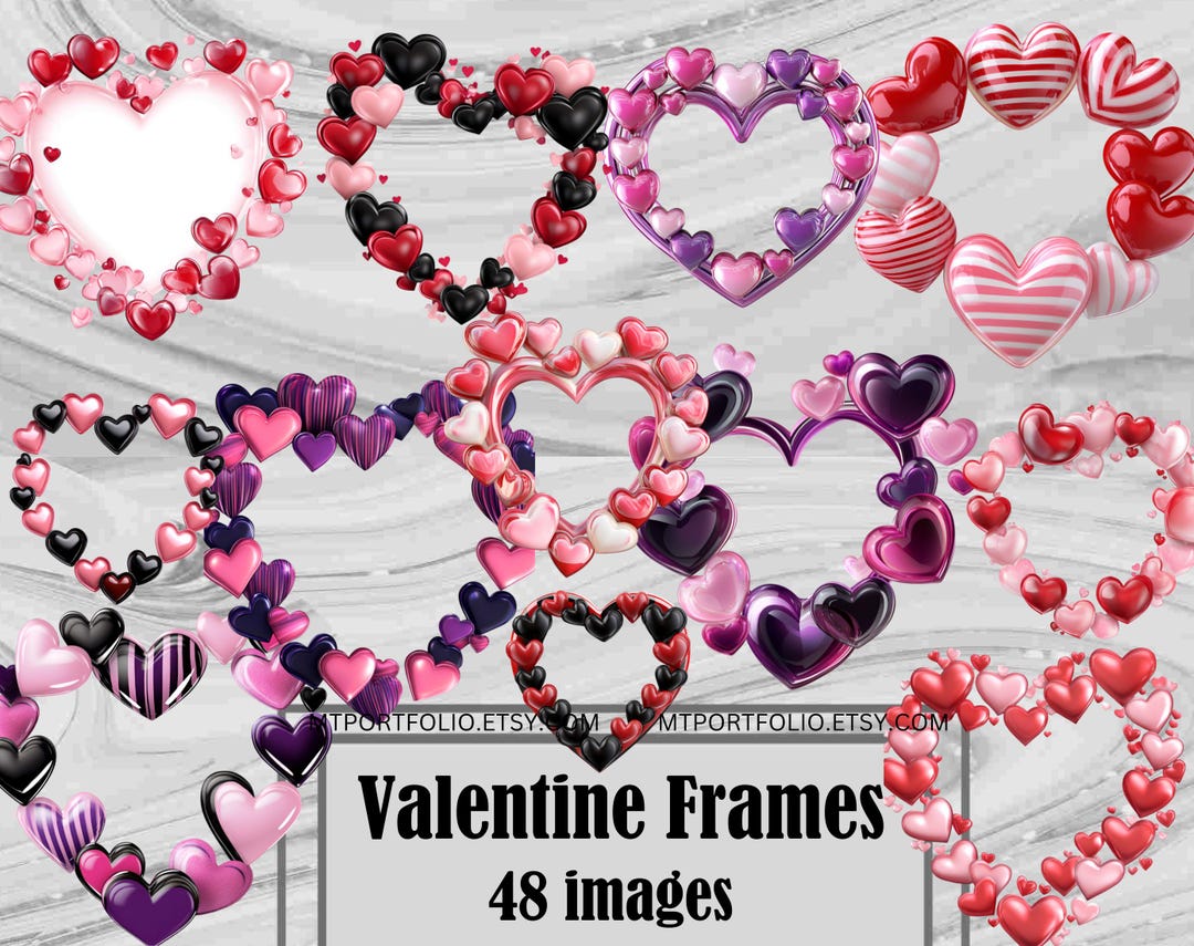 Heart Frame Clipart Valentine Frame PNG Bundle Translucent Background ...