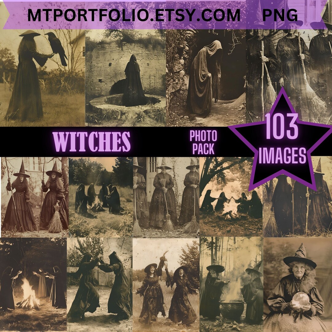 Witch Photograph Clipart Pages Spooky Ephemera Printable Vintage ...
