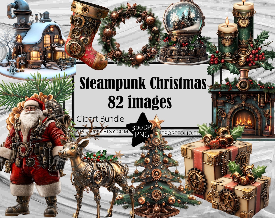 Steampunk Christmas Clipart Steampunk Santa PNG Vintage Gear Xmas ...