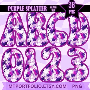 Purple Paint Splatter Alphabet PNG Individual Letters and Numbers ...