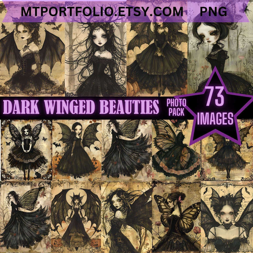 Gothic Fae Clipart Pages Fairy Wings Goth Fairy Printable Vintage ...