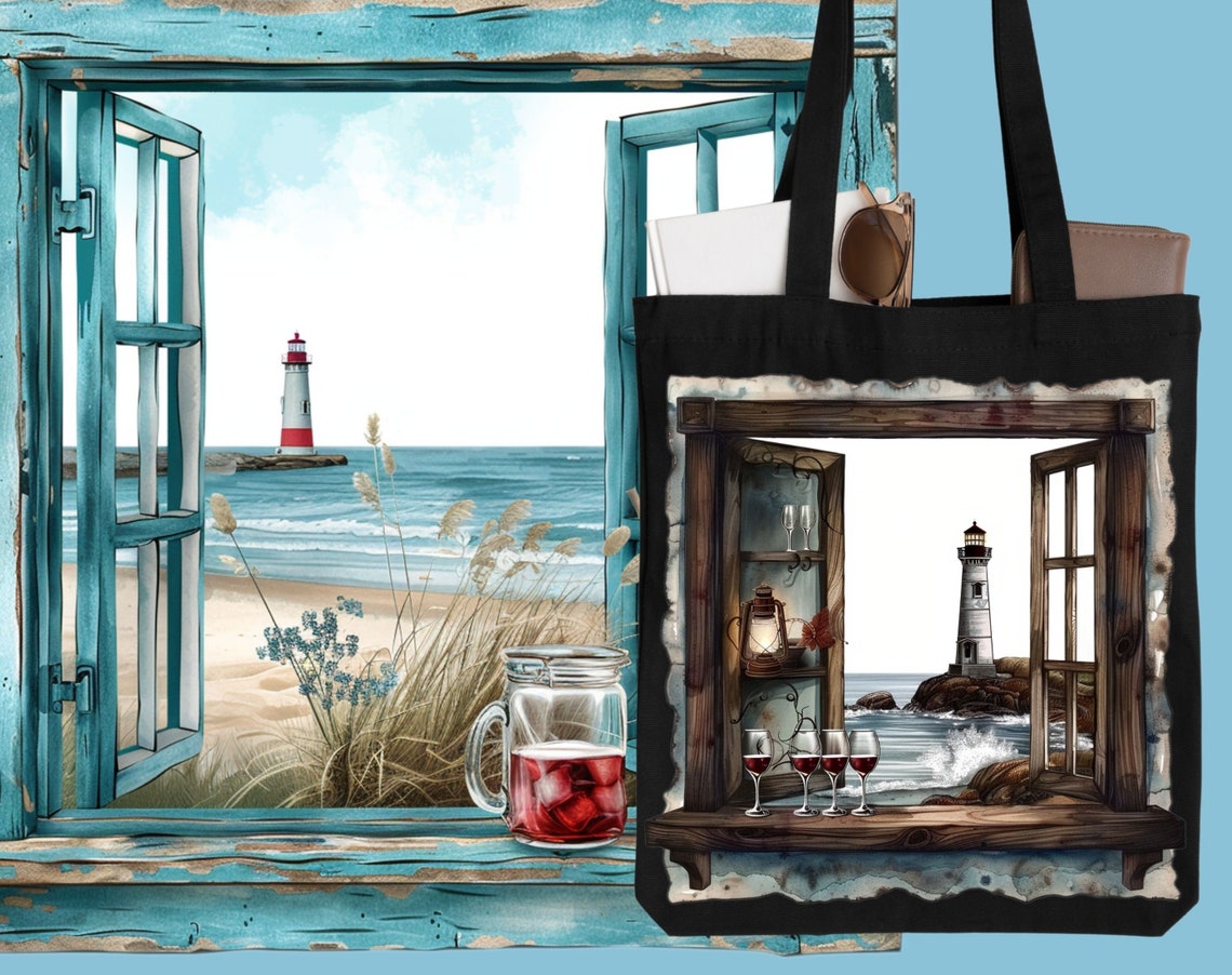 Beach Window Clipart Nautical Scene PNG Bundle Beach House Window ...