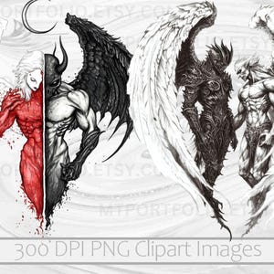 Angel and Demon Clipart Good and Evil PNG Split Image PNG Commercial ...