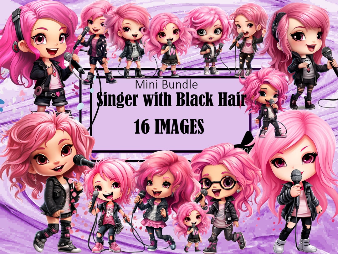 Pink Hair Singer Singing Girl Mic Chibi Kawaii Art Clipart - Etsy