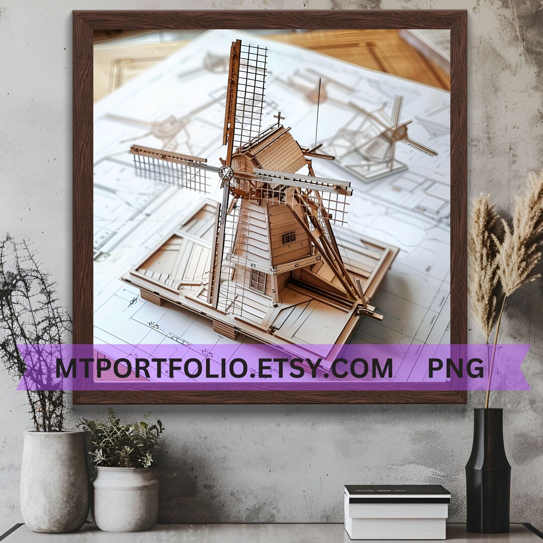 Danish Windmill Printable Art - Architecture Blueprint - Wood Windmill ...