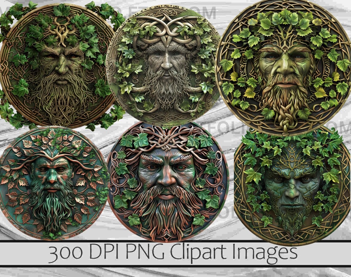 Green Man Clipart Celtic God PNG Bundle Herbal Wiccan Graphics ...