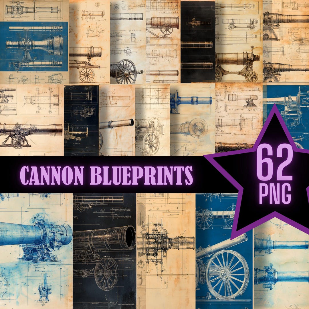 Cannon Blueprints Patent War Colonial Drawing PNG Printable Schematic ...
