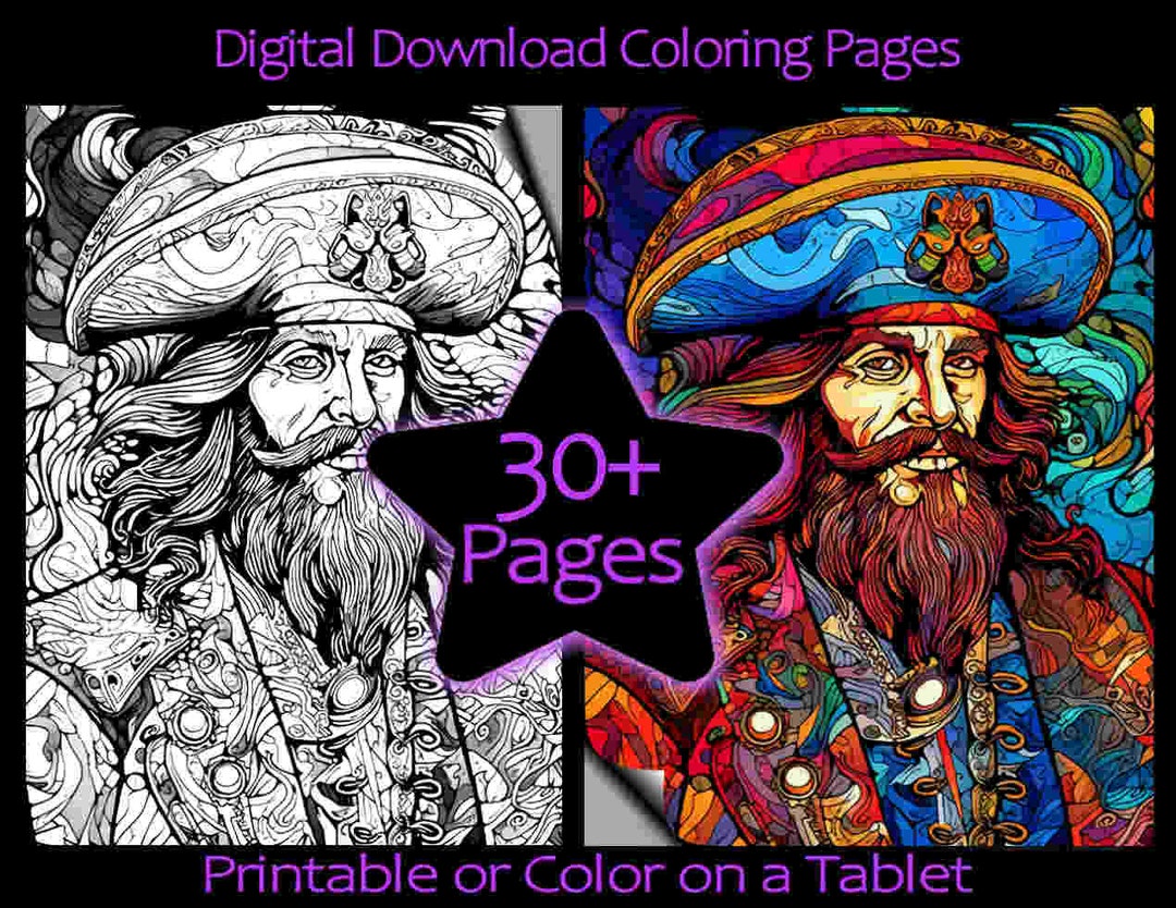 Pirates 30+ Adult Coloring Pages - Pirate, Treasure Chest, Kraken ...