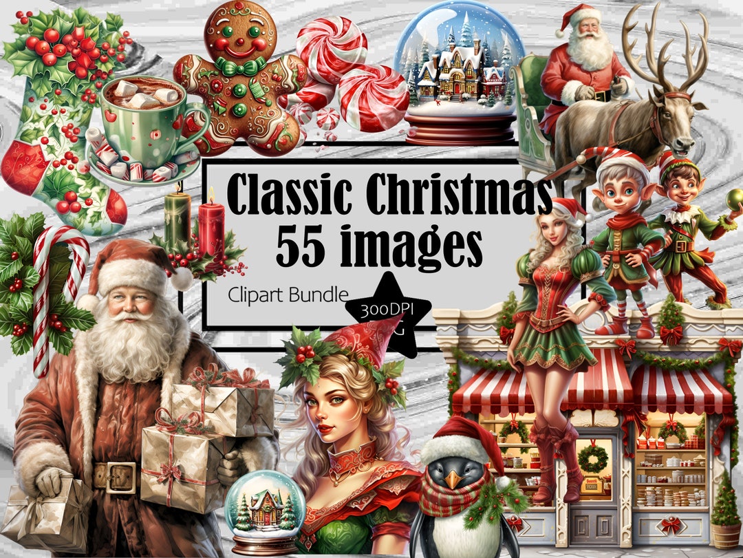 Traditional Christmas Clipart Watercolor Classic Christmas PNG Bundle ...