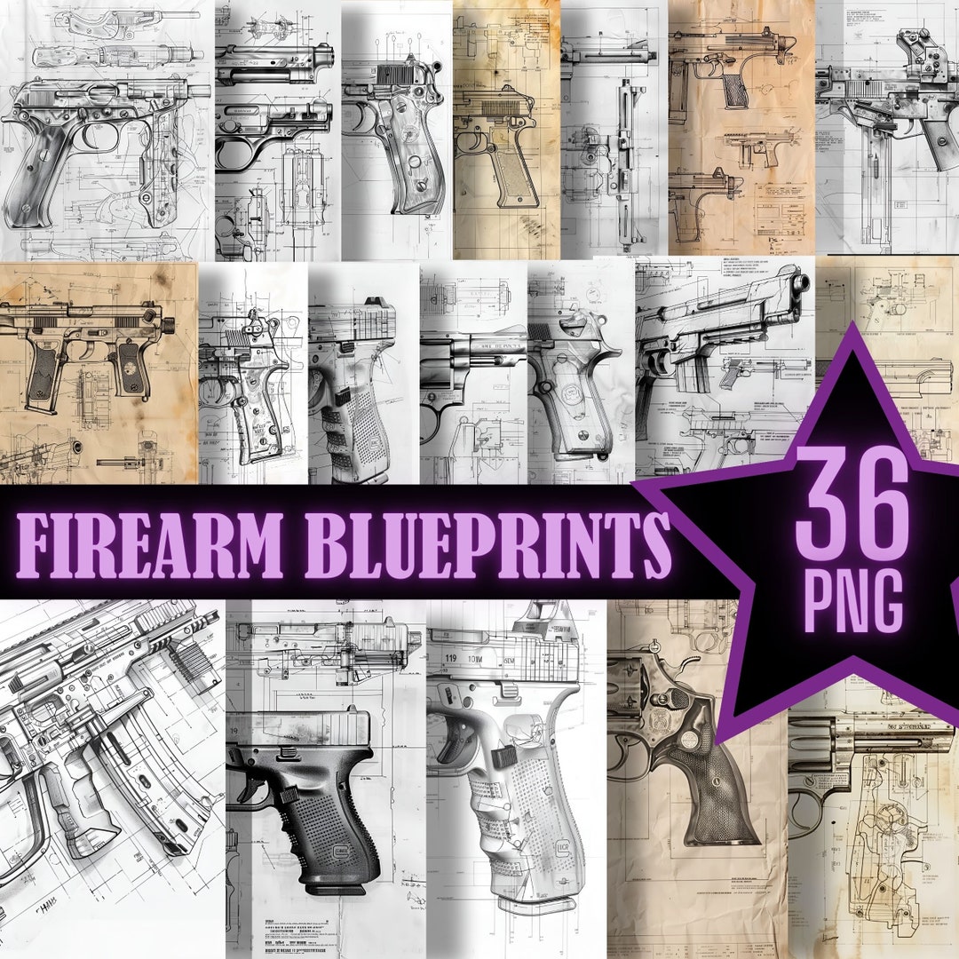 Fantasy Firearm Blueprints Patent Drawings PNG Printable Pistol ...