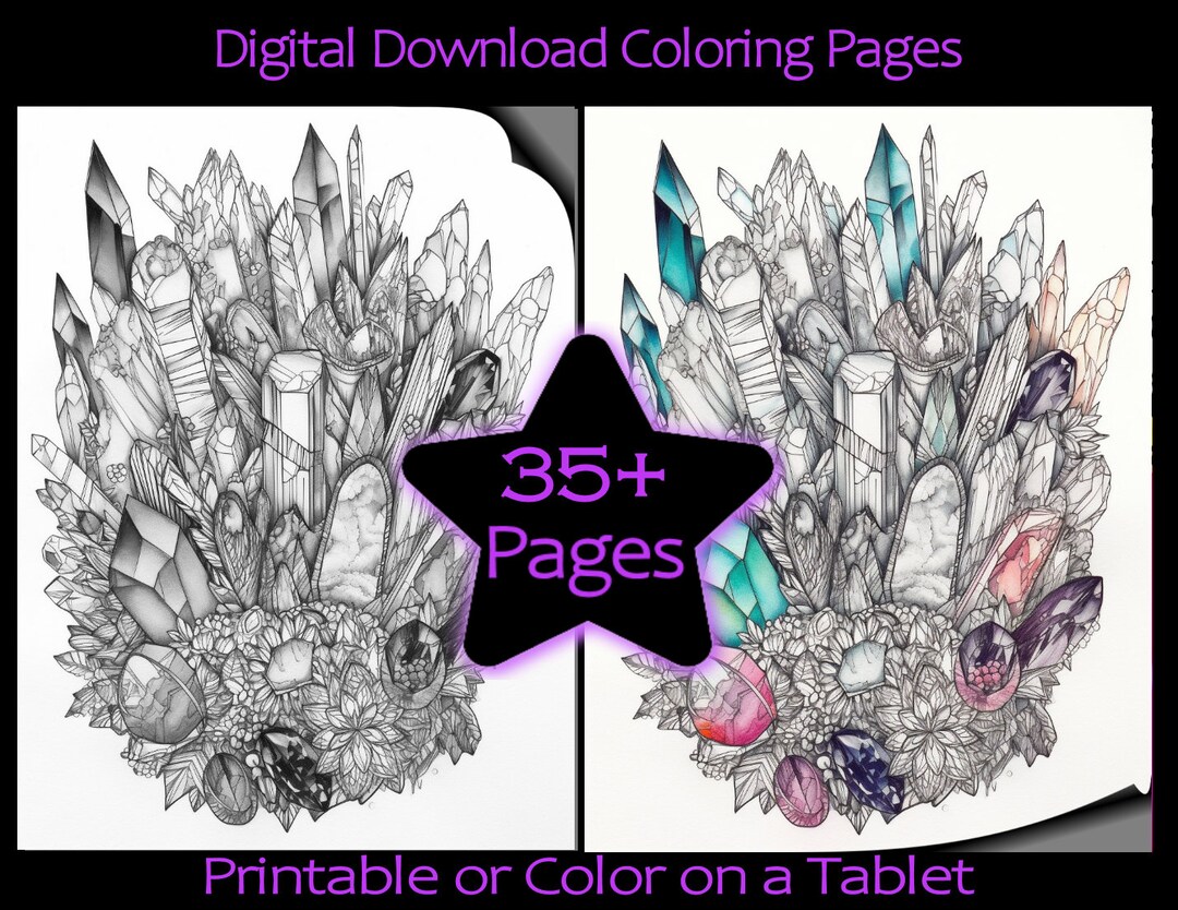 Magic Crystals - 35+ Adult Coloring Pages - Fantasy Crystals, Candles ...