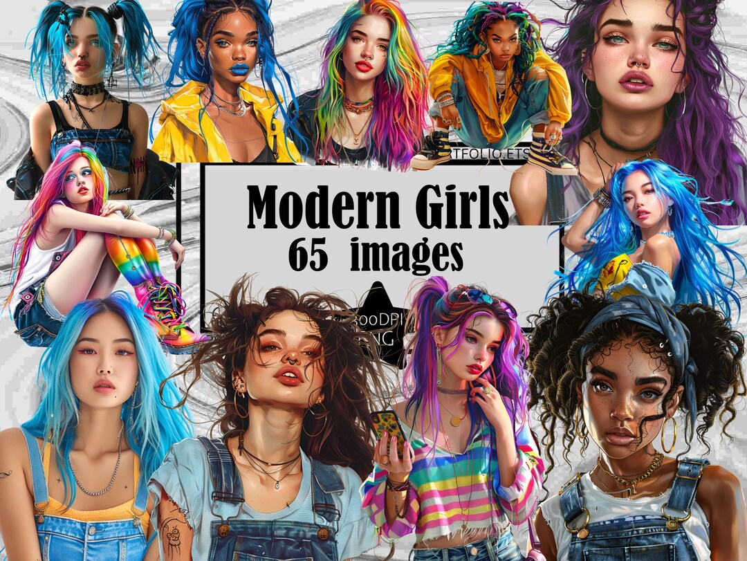 Trendy Teens Clipart Modern Girls PNG Fashion PNG Traditional ...