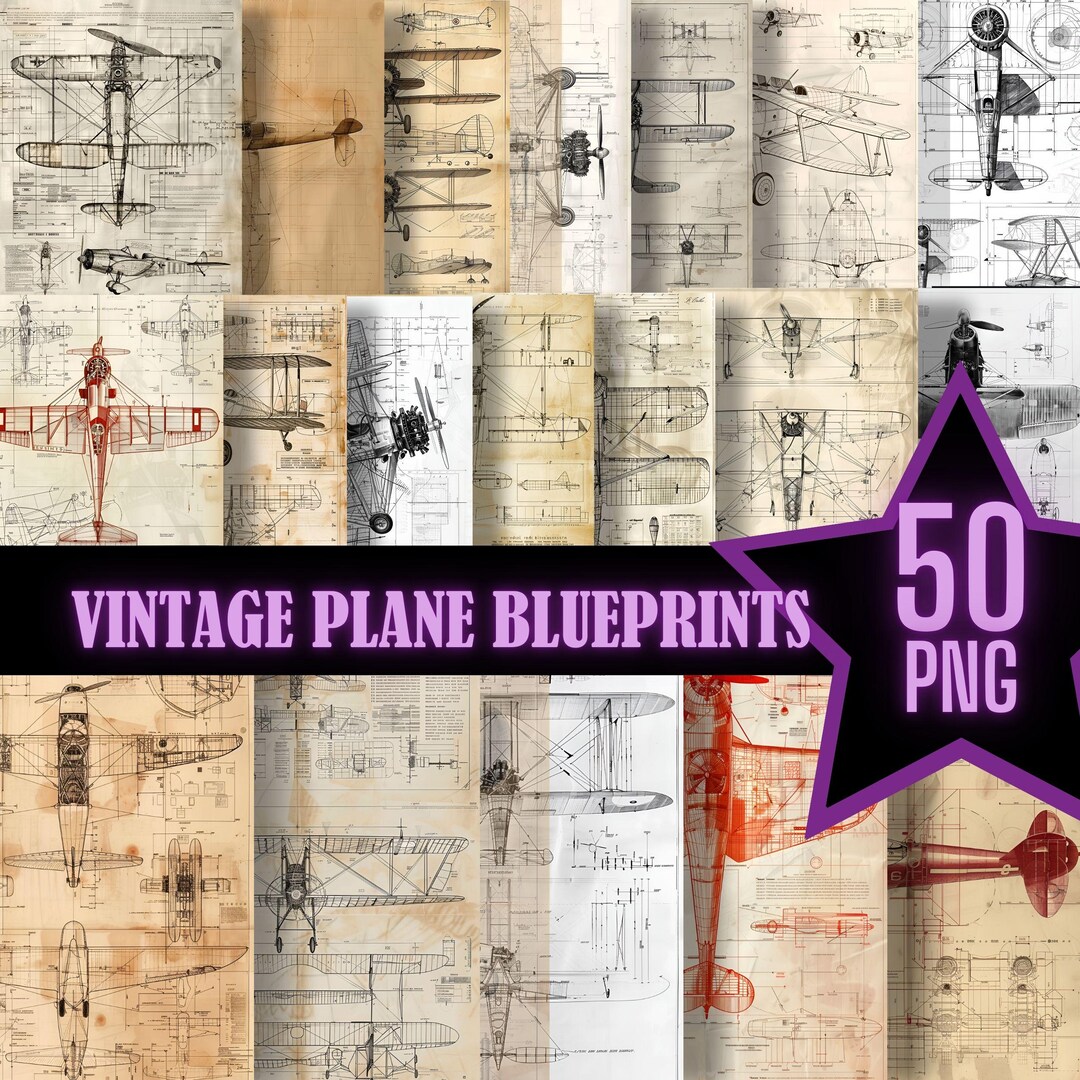Vintage Plane Blueprints Patent Drawings PNG Printable Schematic ...