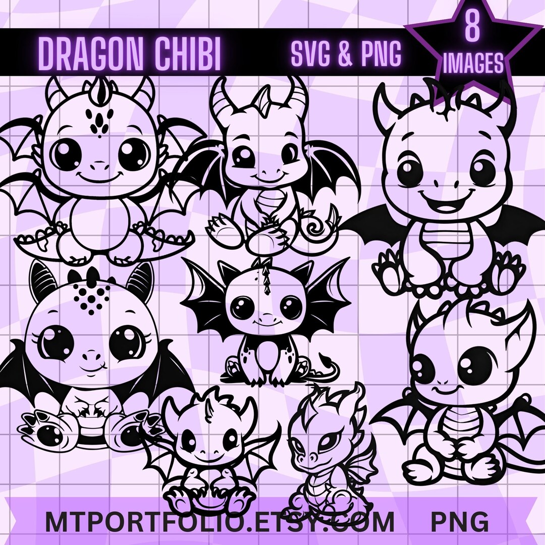 Cute Dragon Chibi SVG Bundle Kawaii PNG Cut Files Craft Making, Cut ...
