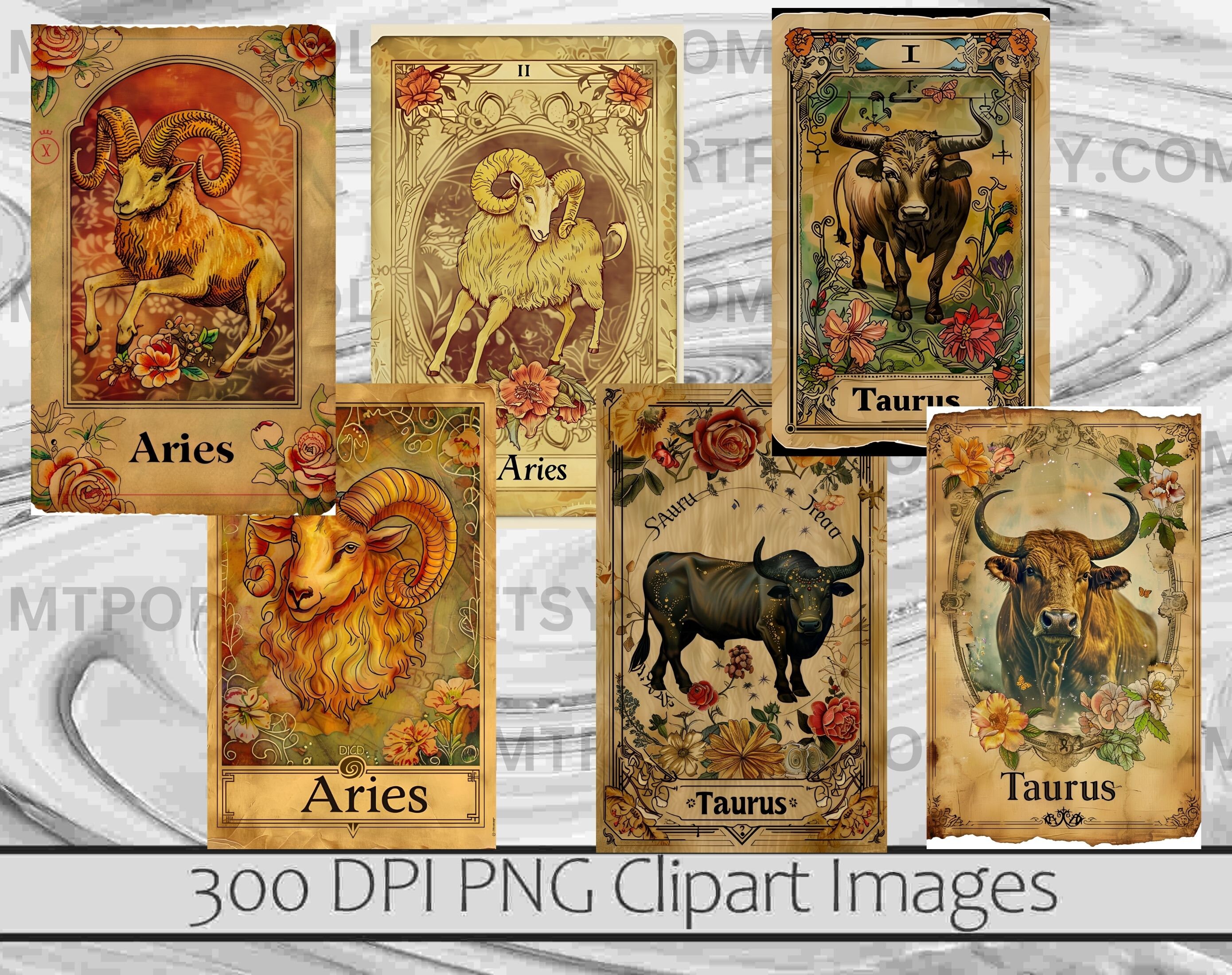 Vintage Zodiac Sign Cards 36 PNG Zodiac Png Art Commercial Use, Zodiac ...