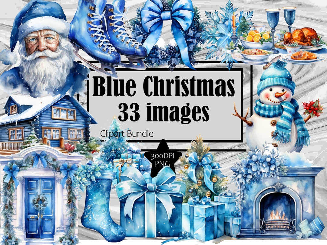Christmas Clipart Blue Watercolor Blue Christmas PNG Bundle Blue ...