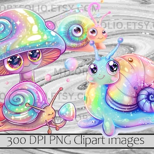 Sparkly Snails Clipart Shimmer Gem Snail PNG 80s Pastel Rainbow Snail ...