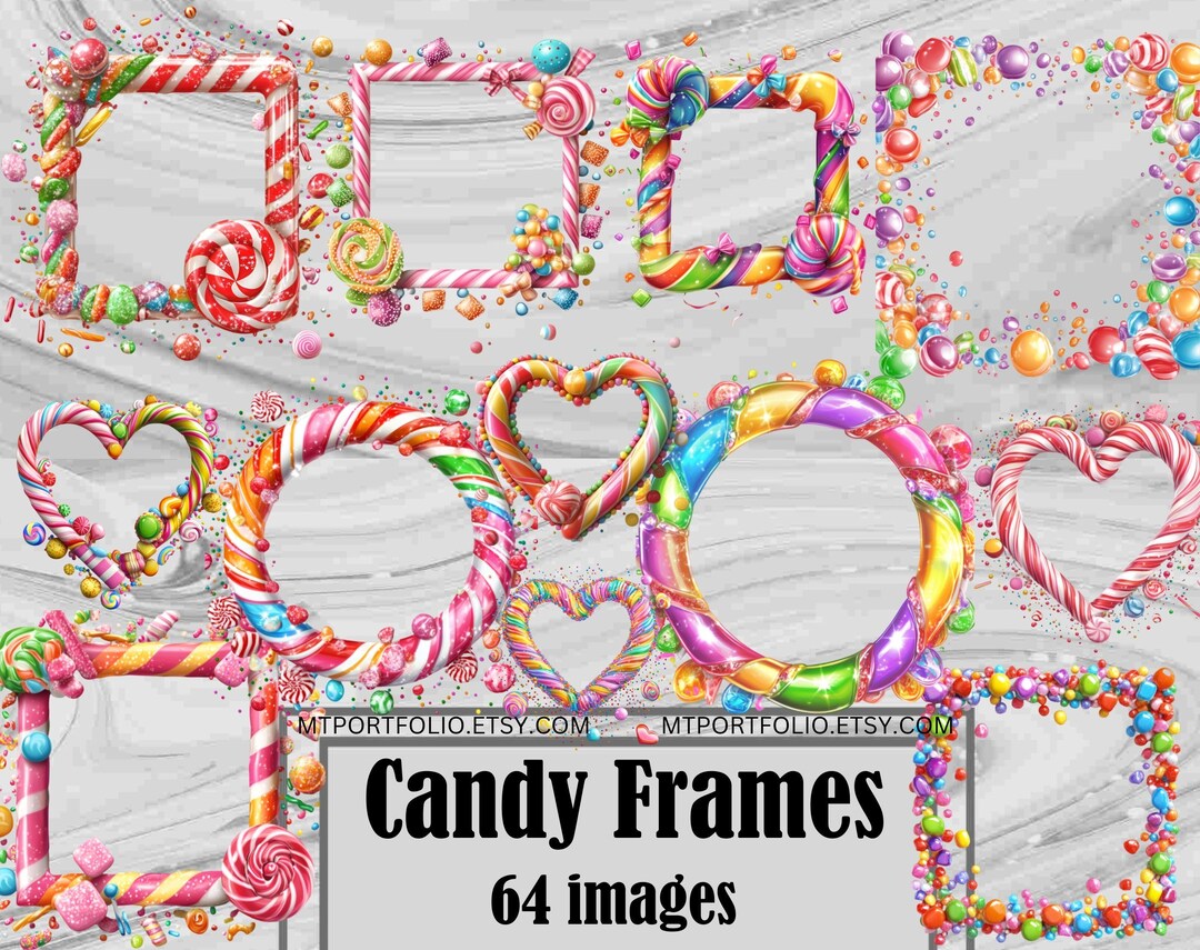 Candy Frame Clipart Rainbow Candy Frame Heart Border PNG Bundle ...