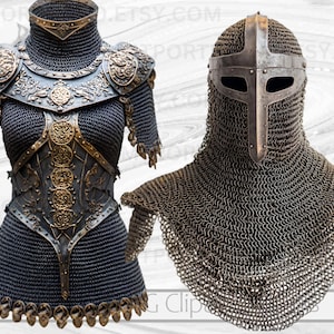 Chainmail Metal Armor Clipart Royal Chest Armor PNG Bundle Chain Armor ...