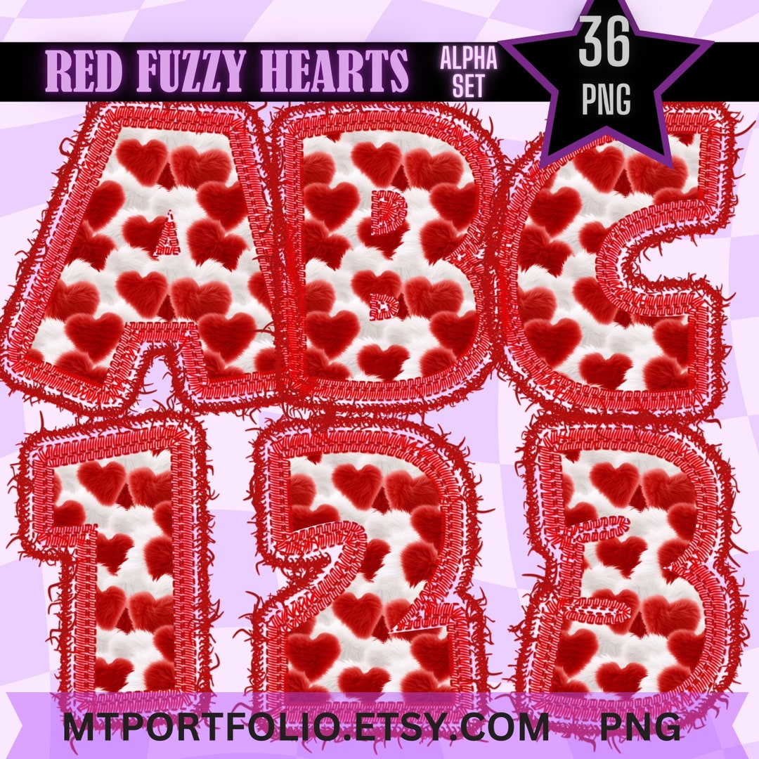 Red Fuzzy Heart Alphabet PNG Furry Heart Individual Letters and Numbers ...