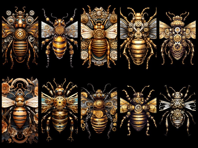 Steampunk Bees PNG Graphics Transparent Commercial Use ~digital ...