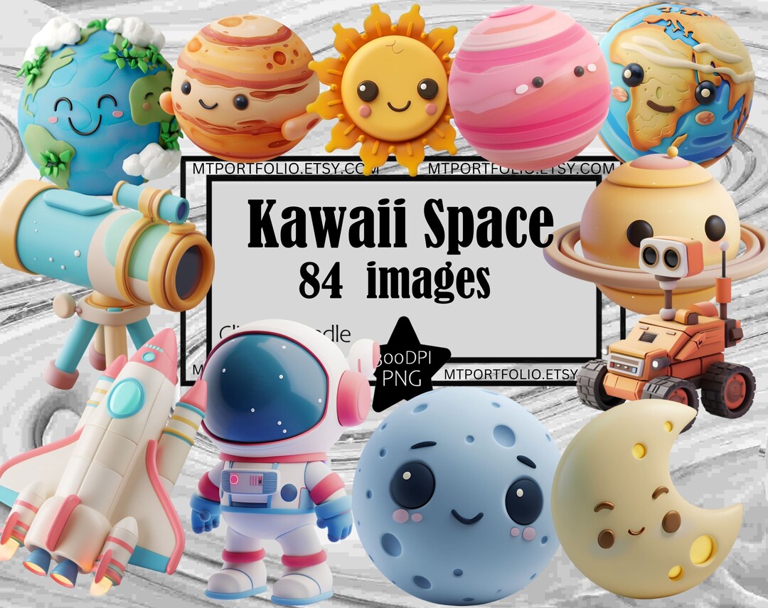 Kawaii Space Clipart Cute Sun Moon Stars PNG Astronaut Bundle PNG ...