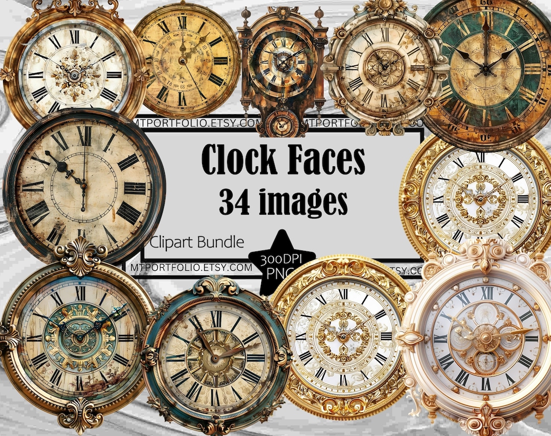 Clock Face Clipart Analog Clock Png Digital Download Vintage Clock PNG ...
