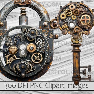 Steampunk Lock Clipart Steampunk Key Clipart Brass Gear Graphics ...