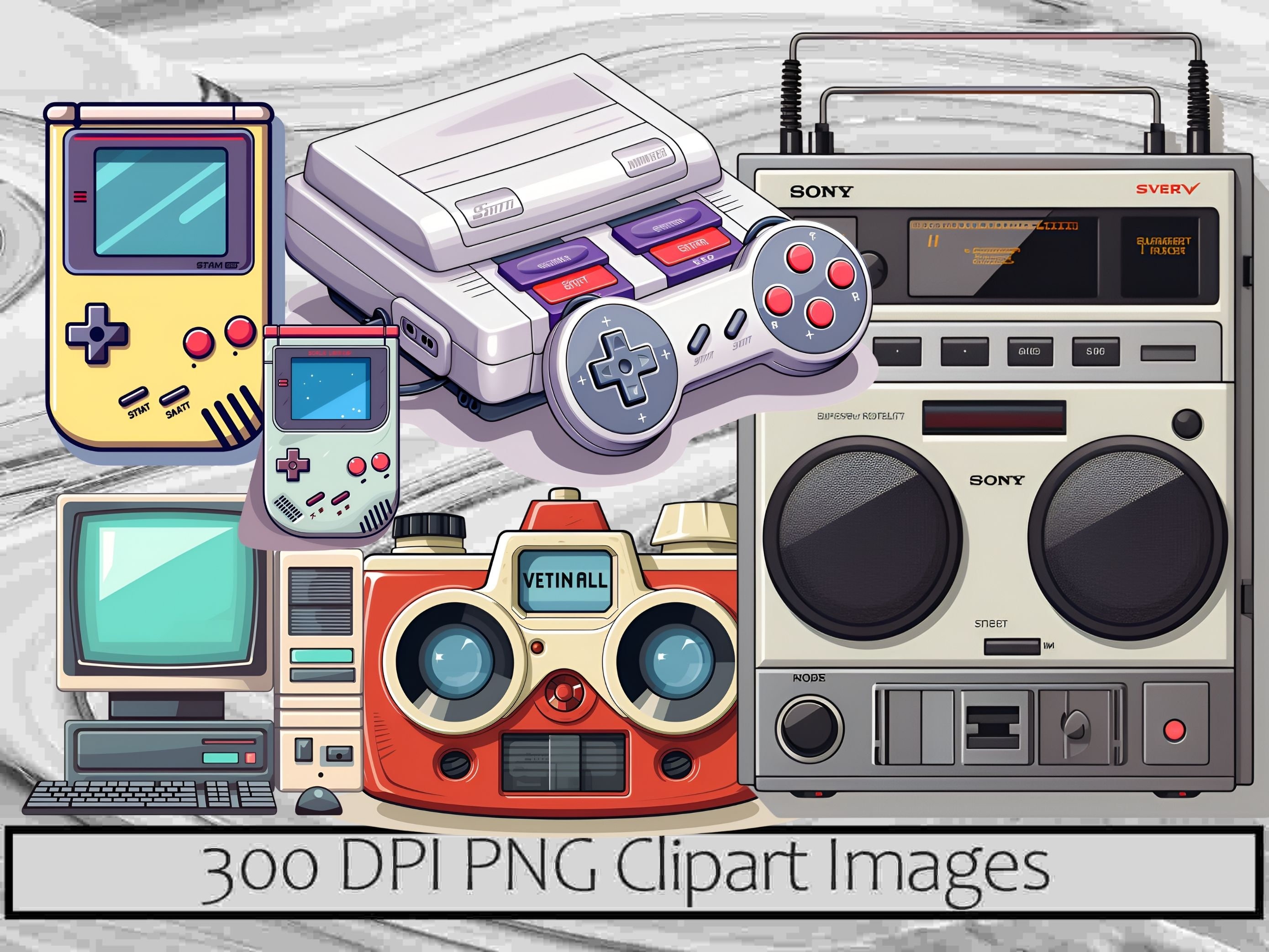 Retro 90s Clipart 90's Nostalgia PNG Graphics Bundle Digital Download ...