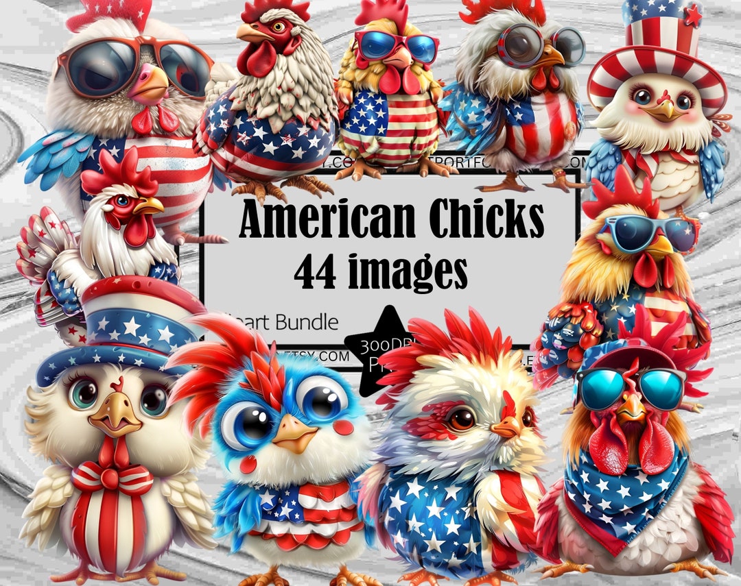 American Chicks Clipart Patriotic Chickens PNG USA Flag Graphics ...