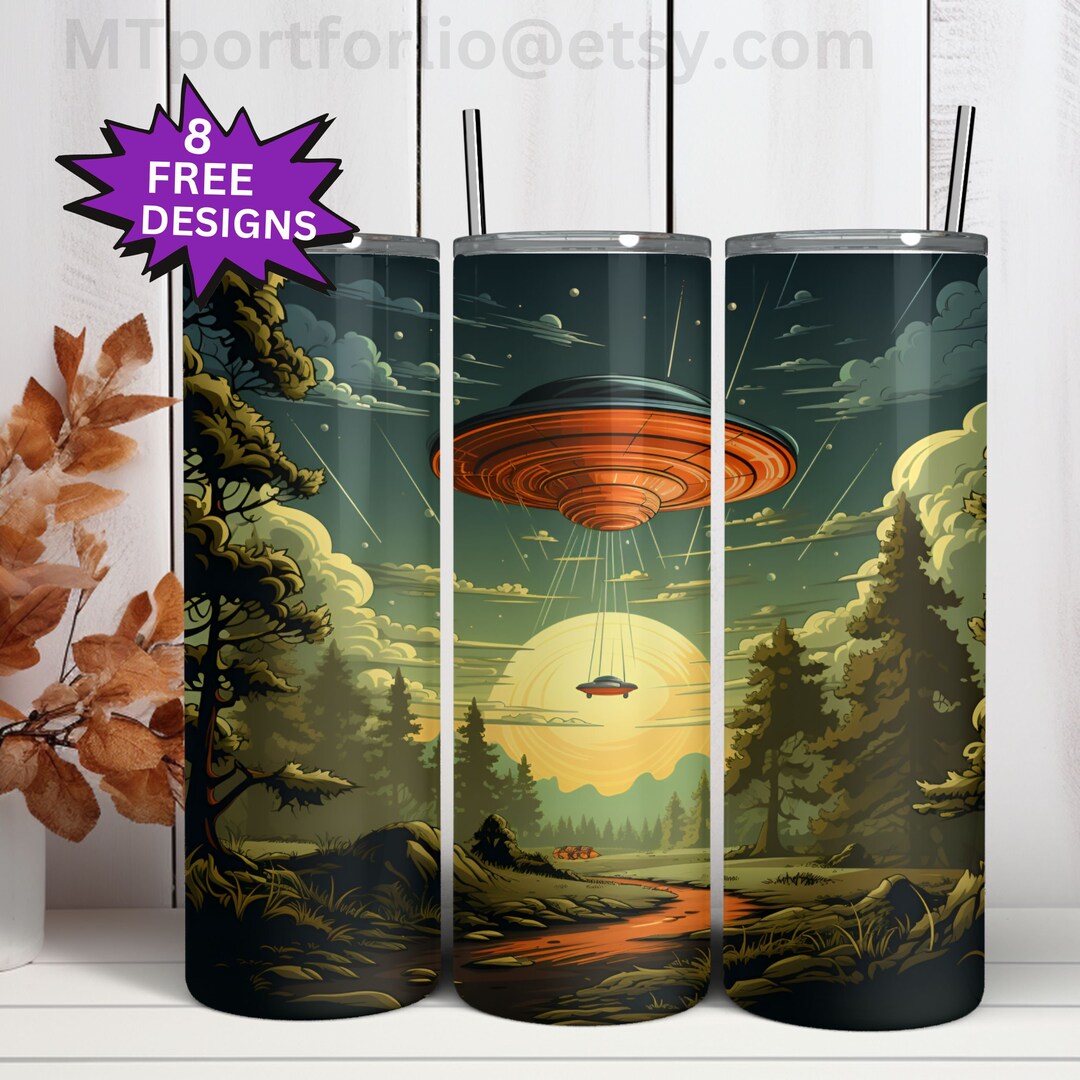 Spaceship Forest Sunset UFO Area 51 80s Pop Art 20oz Skinny Tumbler ...