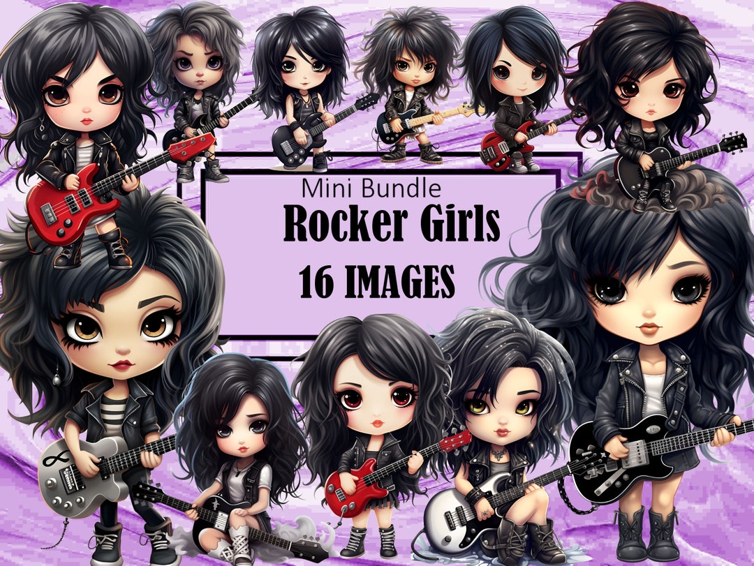 Black Hair Rocker Girl Guitar Chibi Kawaii Art Clipart Graphics ...