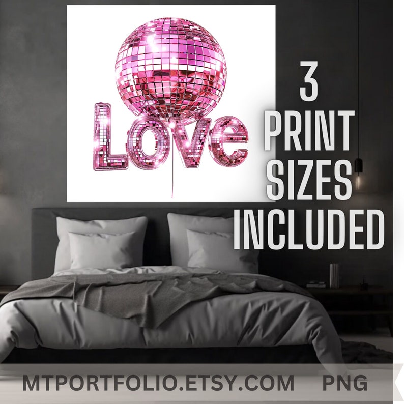 Pink Mirror Ball Printable Art Love Disco Mirror Wall Art Pink Love ...