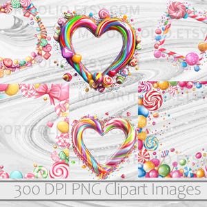 Candy Frame Clipart Rainbow Candy Frame Heart Border PNG Bundle ...