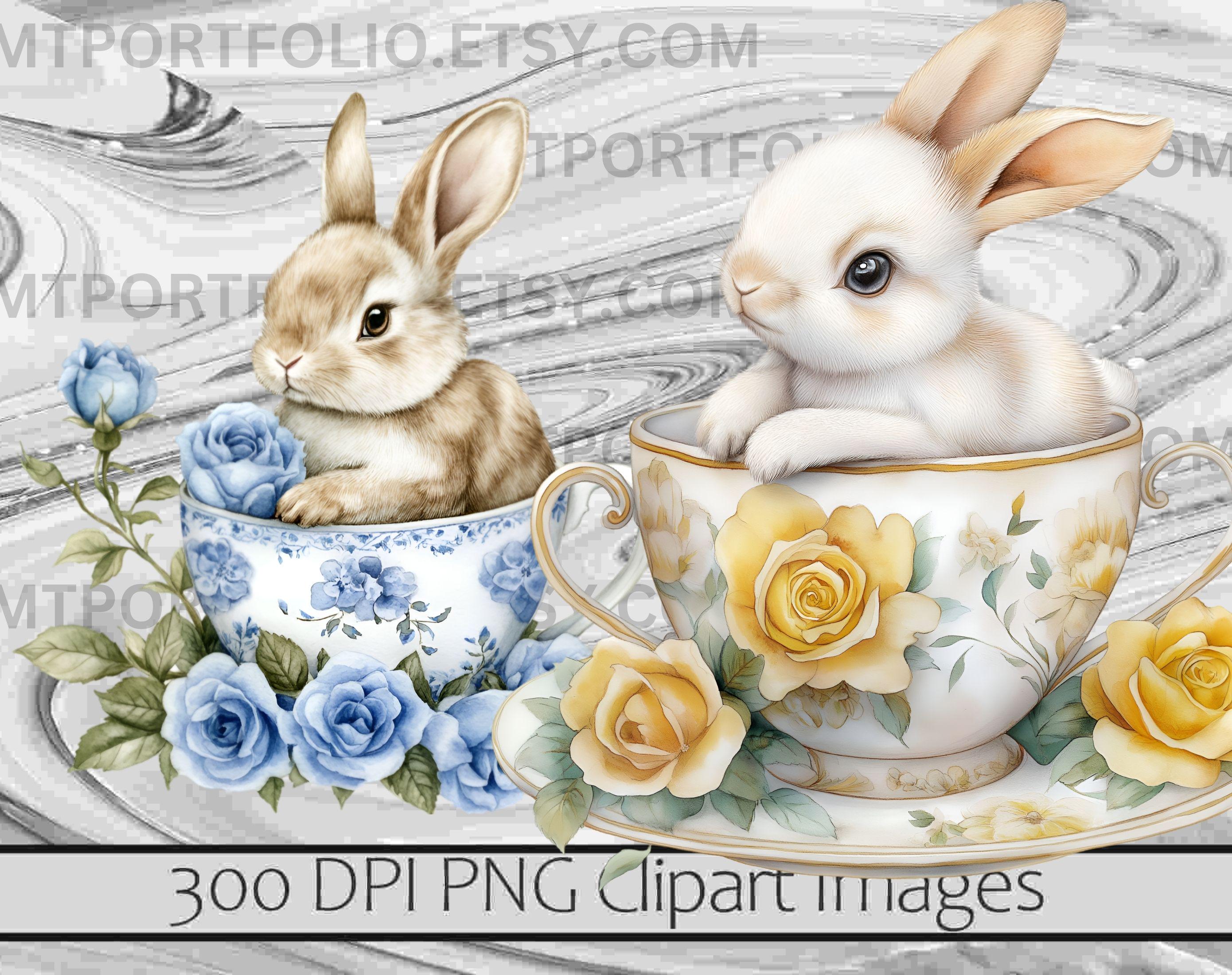 Teacup Bunny Clipart Vintage Floral Easter Rustic Cottagecore PNG ...