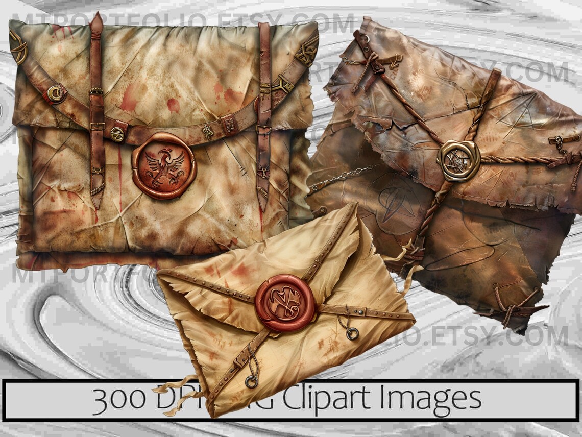 Leather Envelope Clipart Parchment PNG Bundle Medieval Graphics ...
